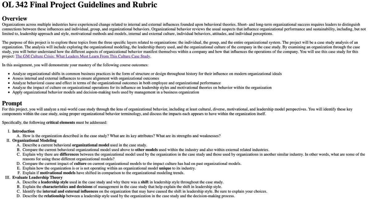 Final Project Outline - OL 342 Final Project Guidelines and Rubric ...
