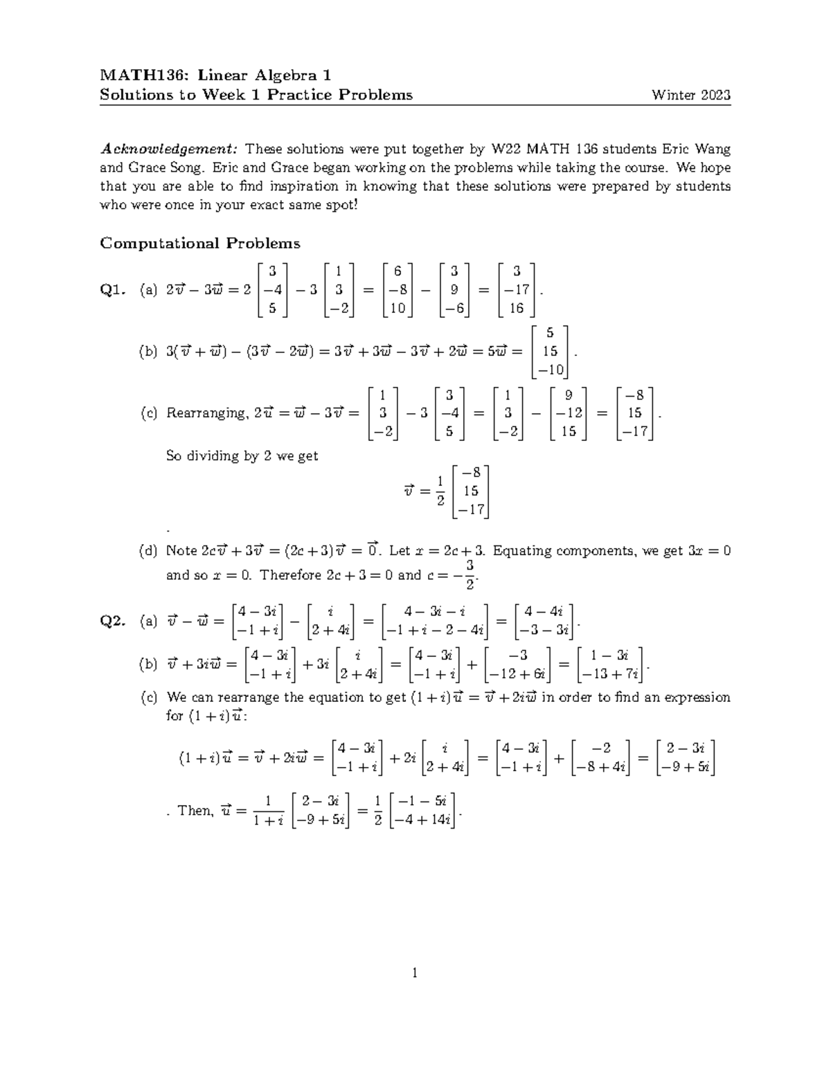 Week 1 math 136 solutions (1) - Solutions to Week 1 Practice Problems ...