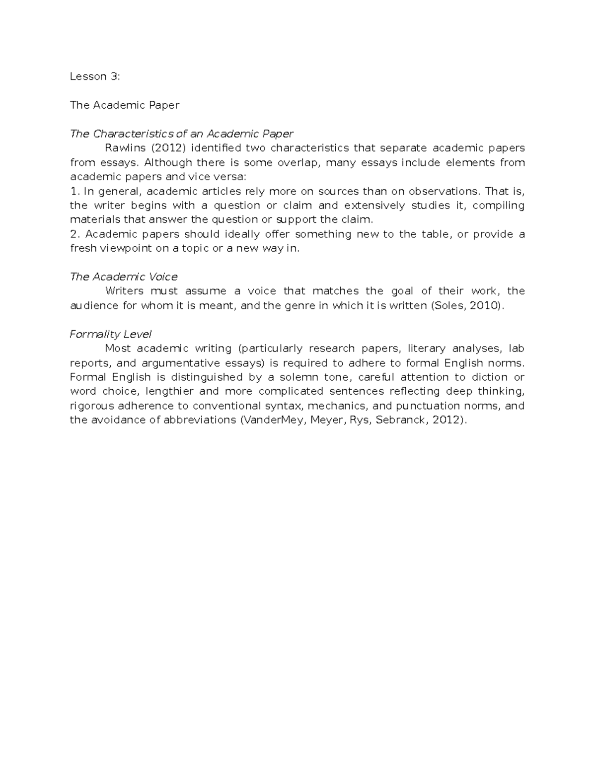 Lesson 3 The Academic Paper - Lesson 3: The Academic Paper The ...