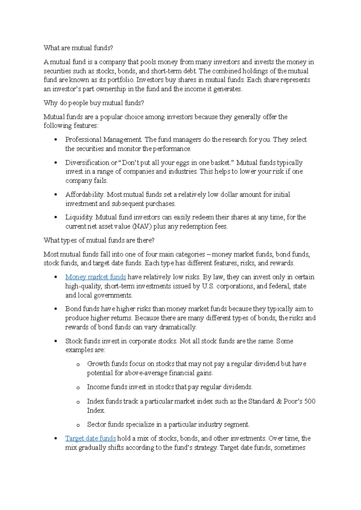 What are mutual funds - The combined holdings of the mutual fund are ...