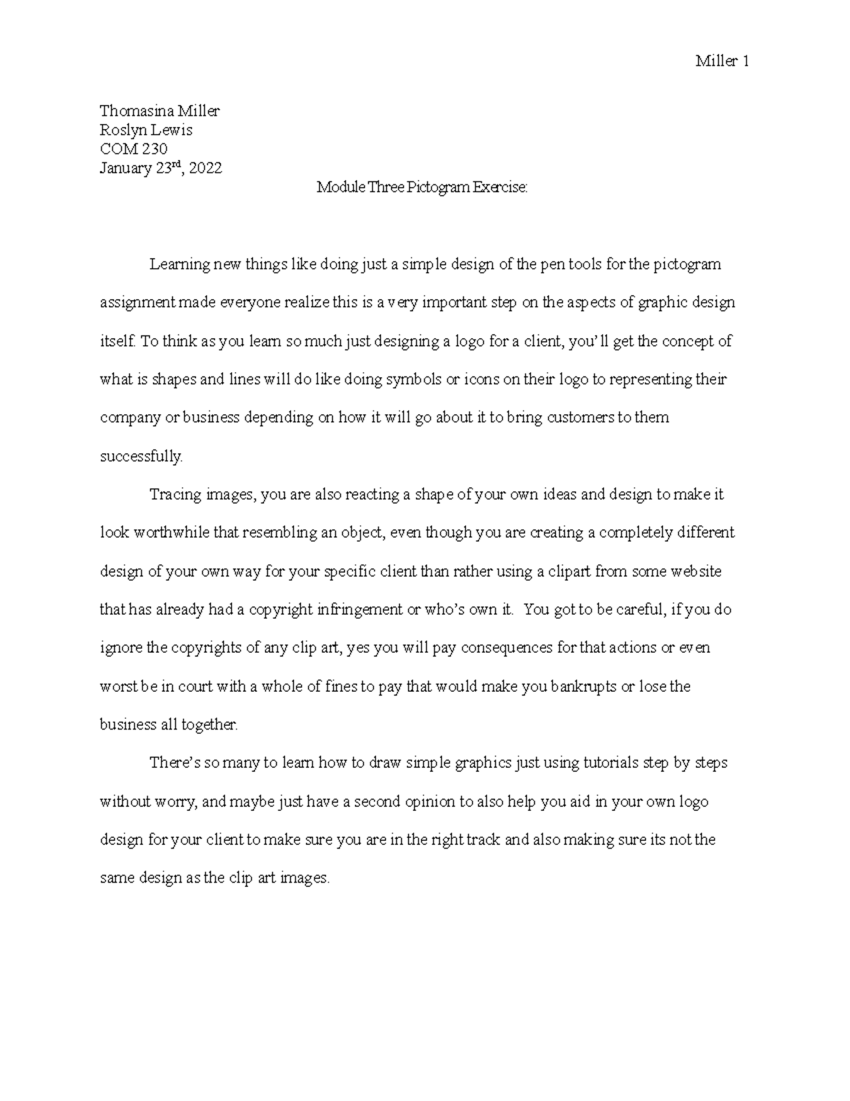 Module Three Pictogram Word Finished by Thomasina Miller - Miller 1 ...