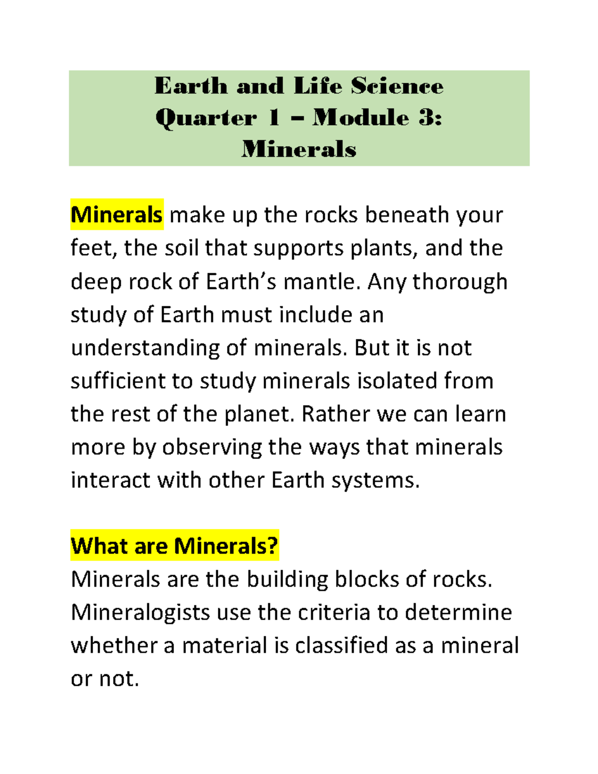 ELS -Module-34 - Science module 3-4 - Earth and Life Science Quarter 1 ...