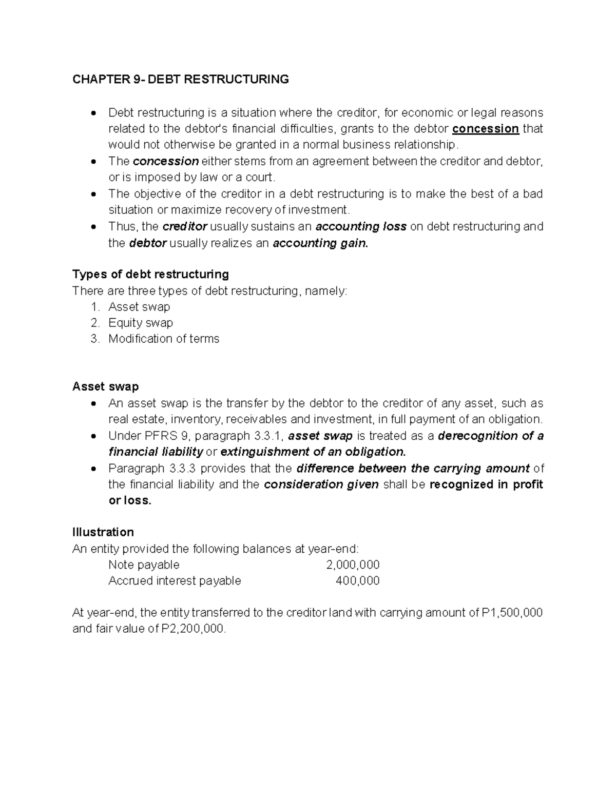 Chapter 9- DEBT Restructuring - CHAPTER 9- DEBT RESTRUCTURING Debt ...