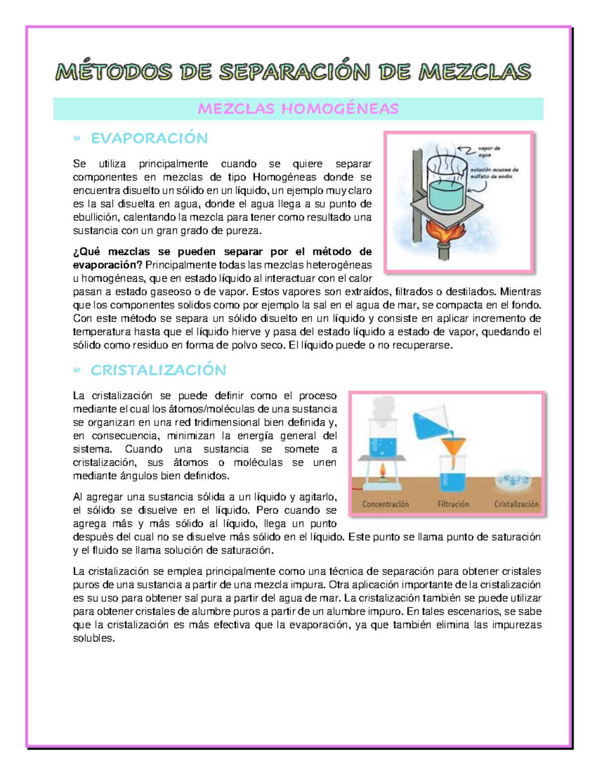 Métodos de separación de mezclas - MEZCLAS HOMOG.. EVAPORACI”N Se ...