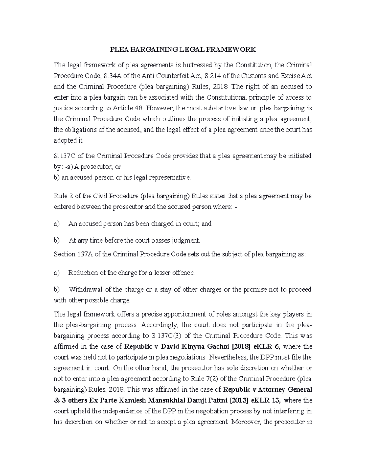 PLEA Bargaining Legal Framework (1) - PLEA BARGAINING LEGAL FRAMEWORK ...