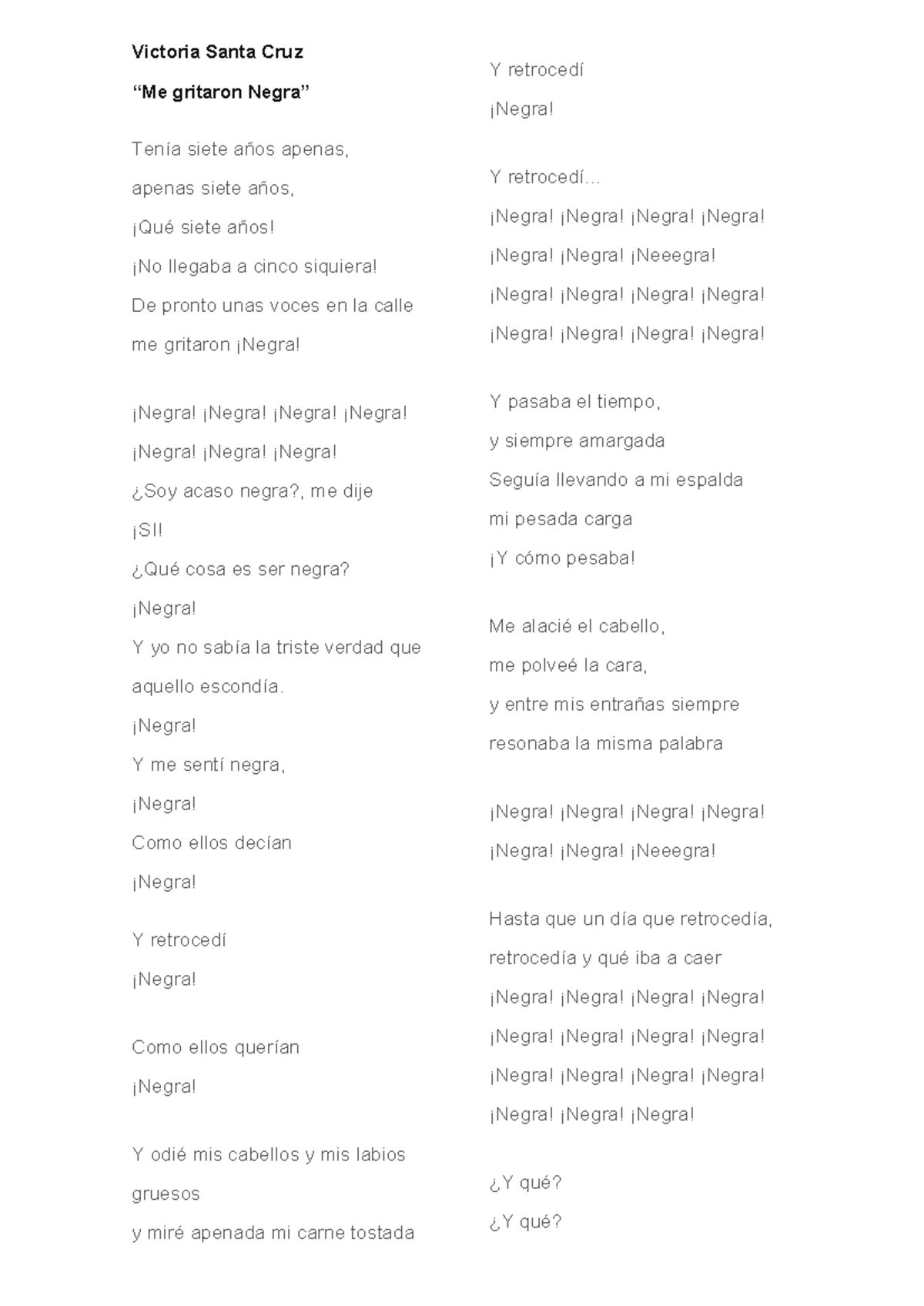 Victoria Santa Cruz - poema - Victoria Santa Cruz “Me gritaron Negra ...