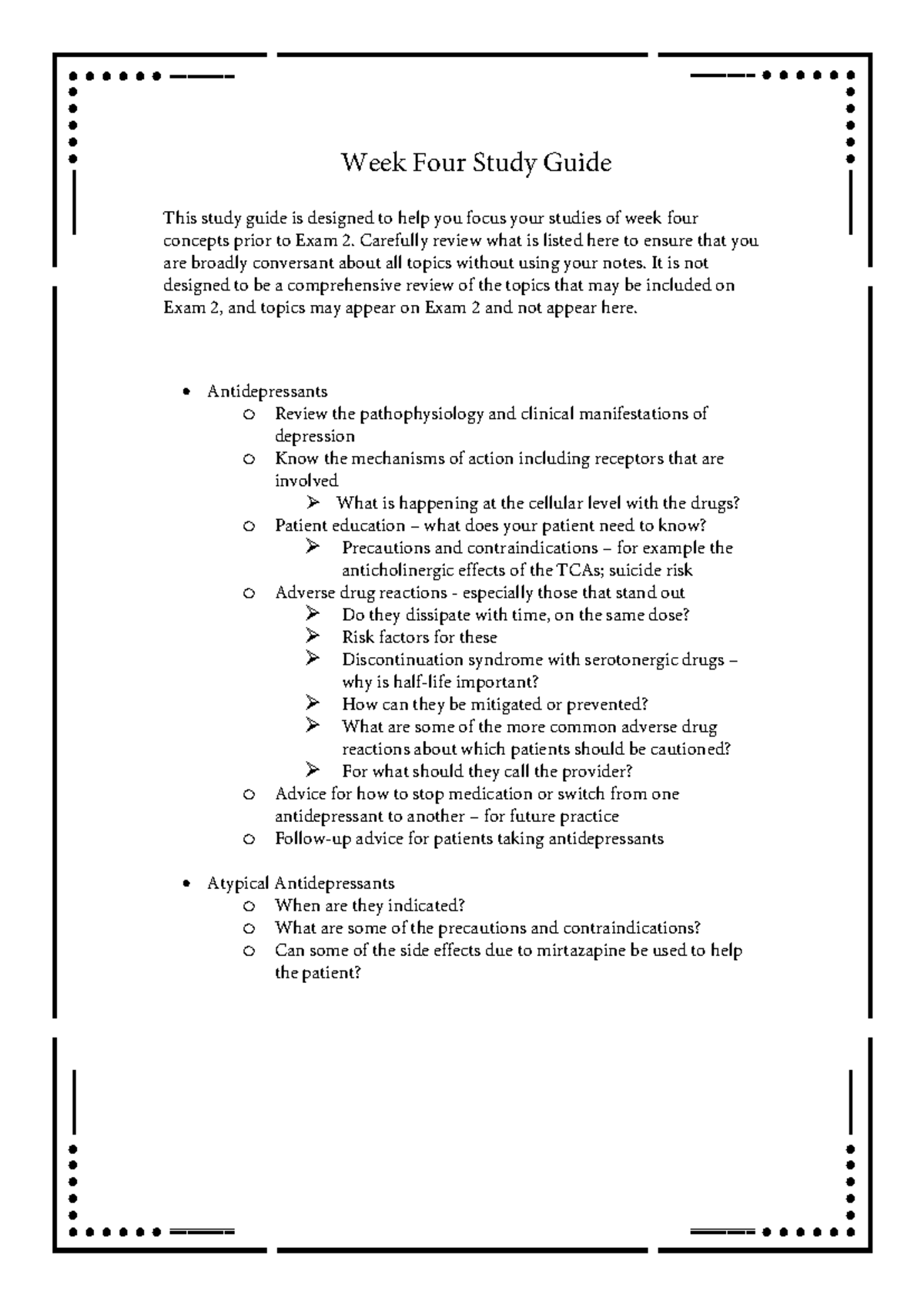 Week Four Study Guide