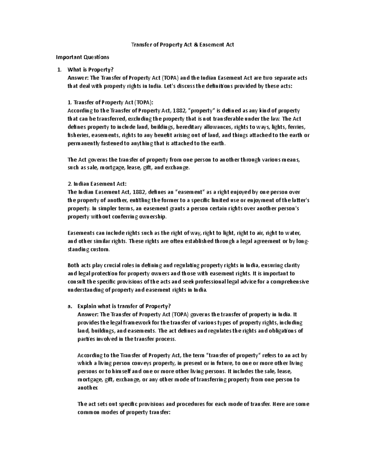 3. Transfer of Property Act and Easement Act - Transfer of Property Act & Easement Act Important ...