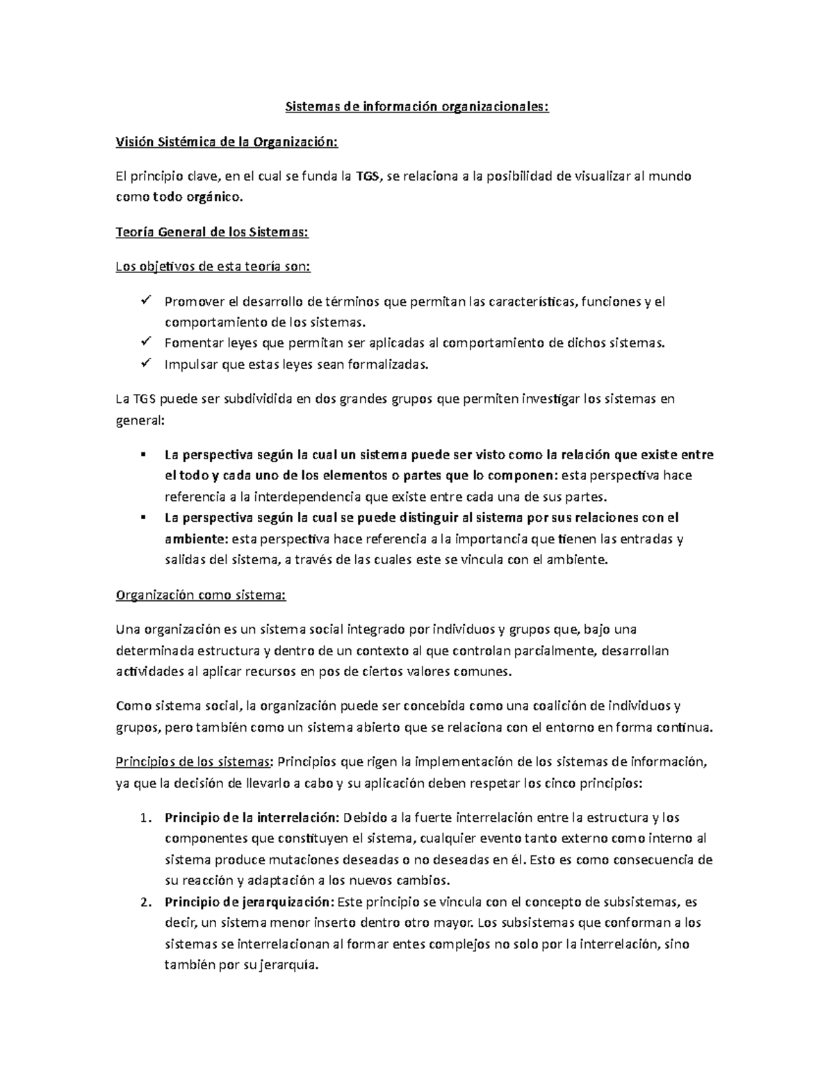 Resumen integrador SIO - Sistemas de información organizacionales: Visión Sistémica de la - Studocu