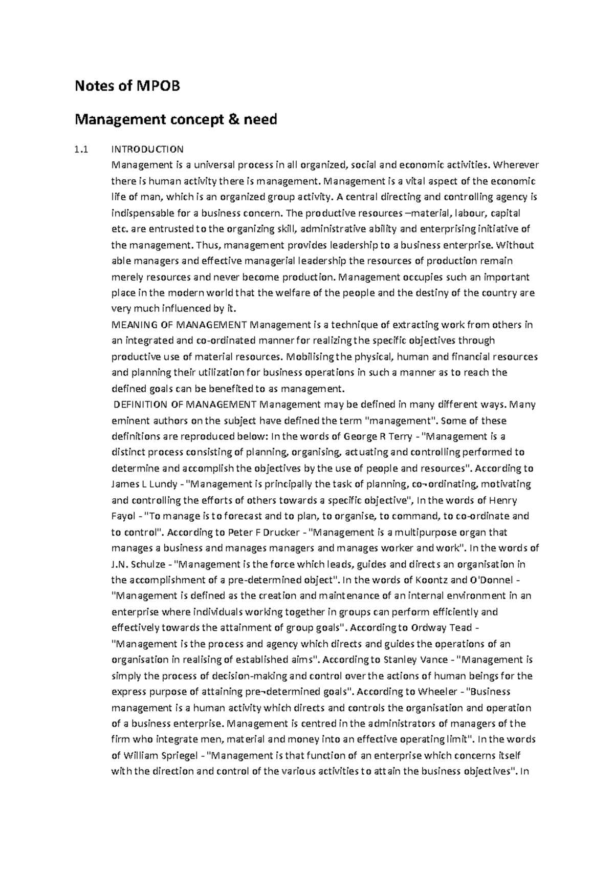 Mpob unit 1 notes guru gobind singh ip university bba course - Notes of ...