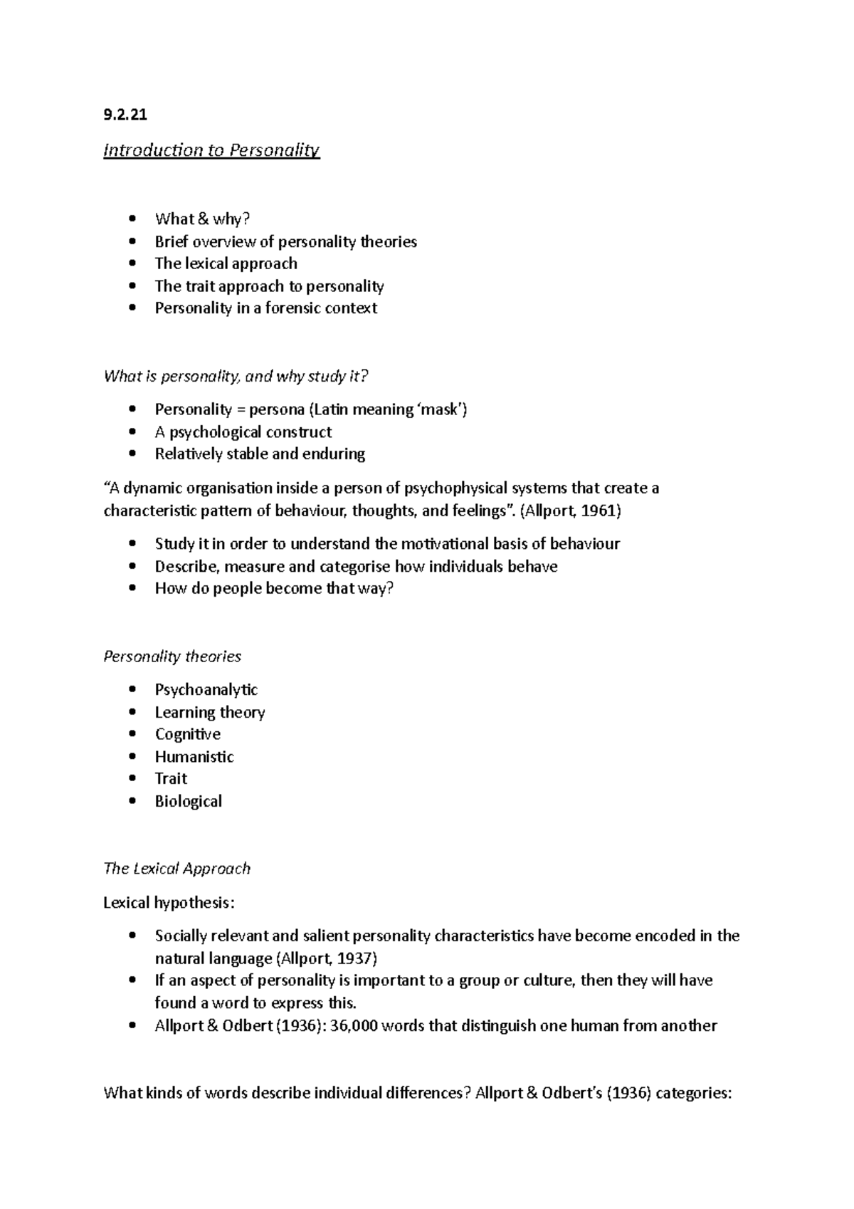 Introduction to personality - 9. Introduction to Personality What & why ...