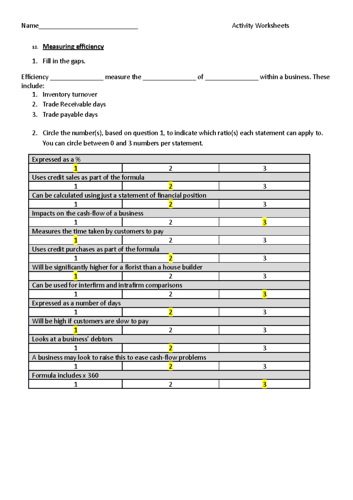 18 Measuring efficiency - Name____________________________ Activity ...