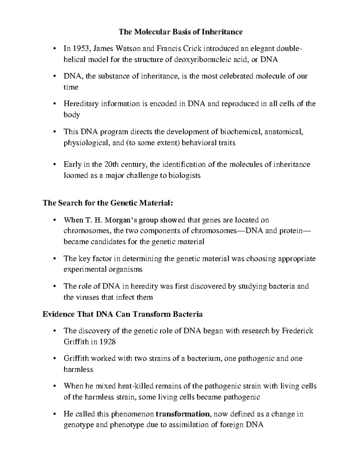 The Molecular Basis of Inheritance Bio 2000 Lecture 13 - The Molecular ...