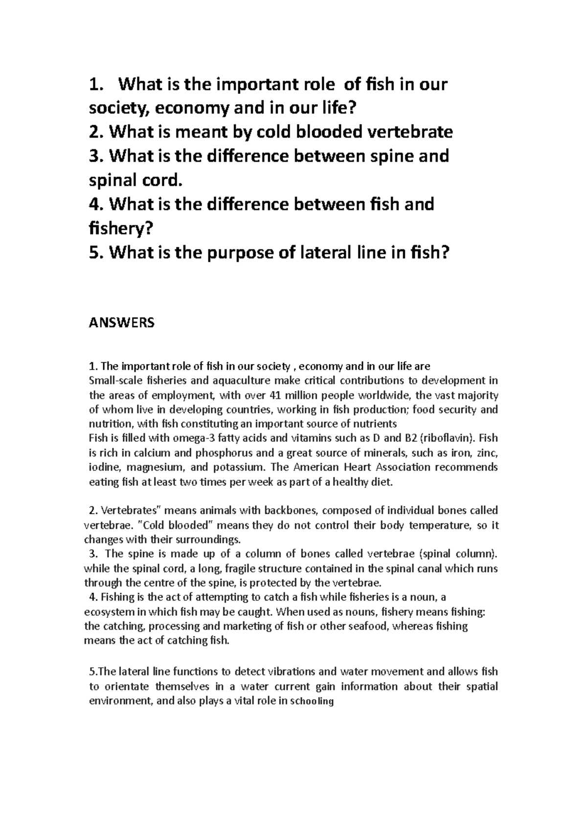 What is the important role of fish in our society - 1. What is the ...