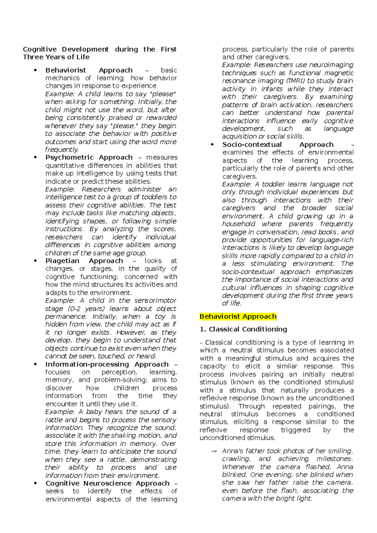 Cognitive Development during the First Three Years of Life - Cognitive ...