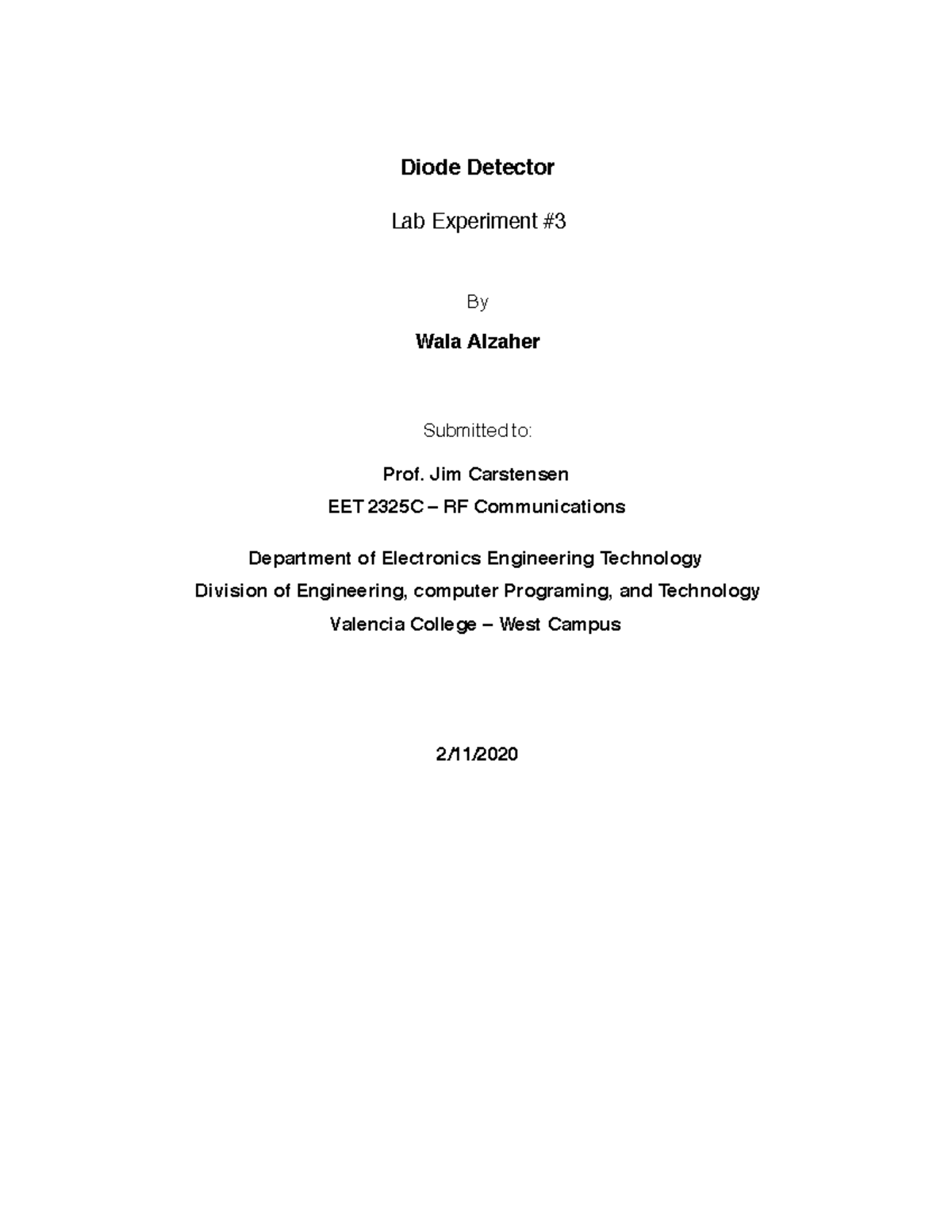 RF LAB 3 - RF Communication Lab Report 3 (Diode Detector) - Diode ...