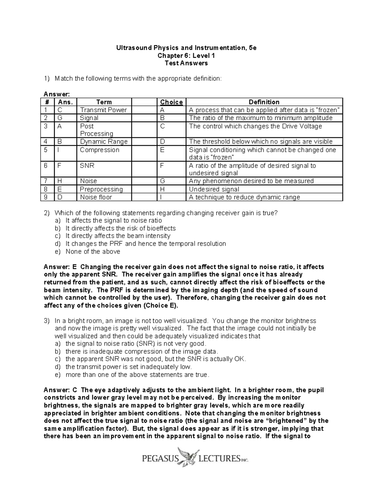 Test Chapter 6 Level 1 5e Answers - Ultrasound Physics and ...