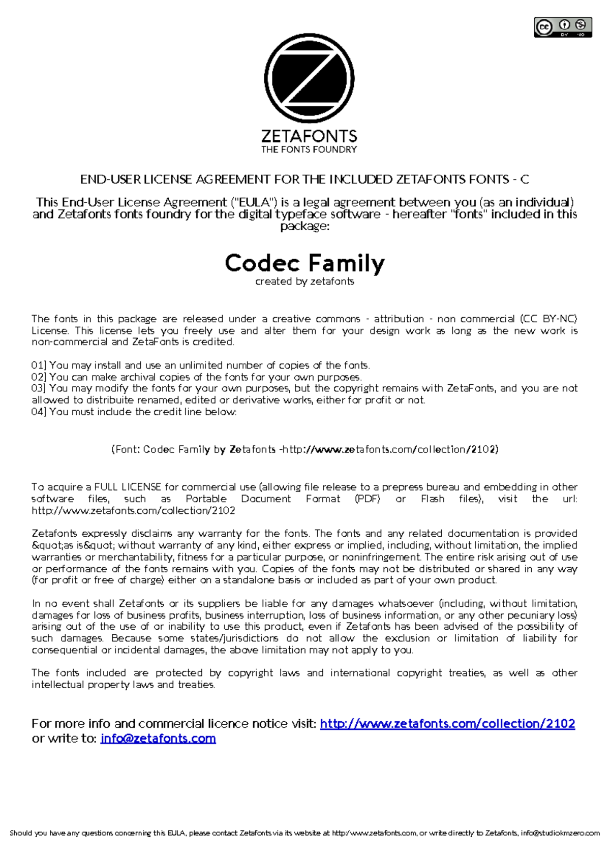 Codec Family CC BY NCLicensepdf - END-USER LICENSE AGREEMENT FOR THE INCLUDED ZETAFONTS FONTS ...