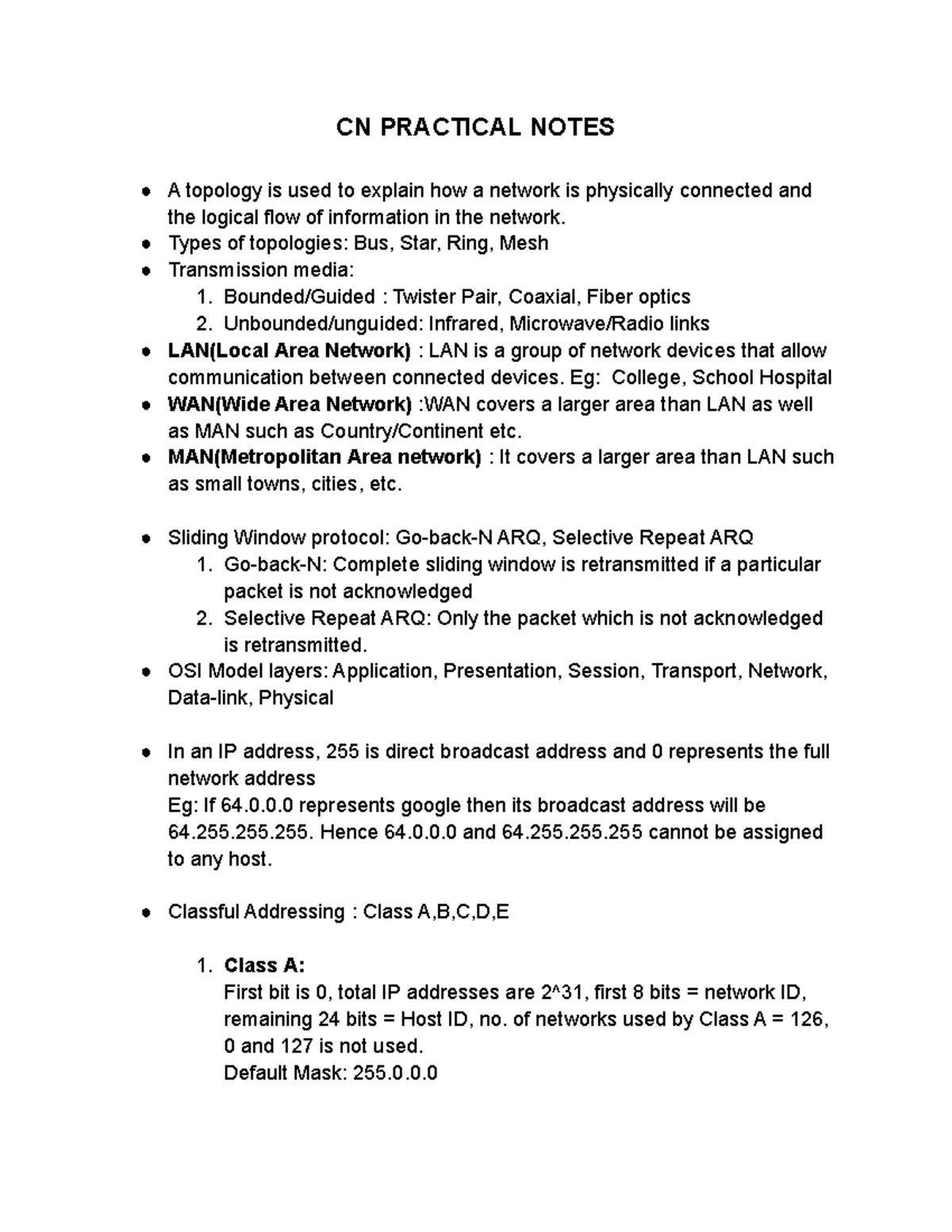 CN Notes - CN PRACTICAL NOTES A topology is used to explain how a ...