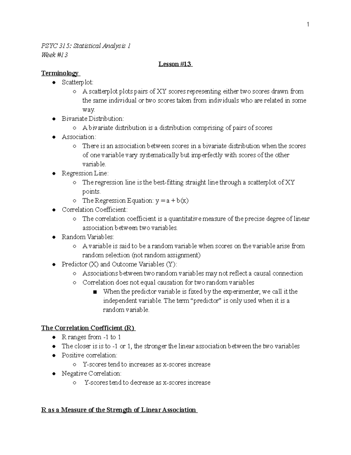 PSYC 315 - Lecture #13 - PSYC 315: Statistical Analysis 1 Week # Lesson # Terminology ...