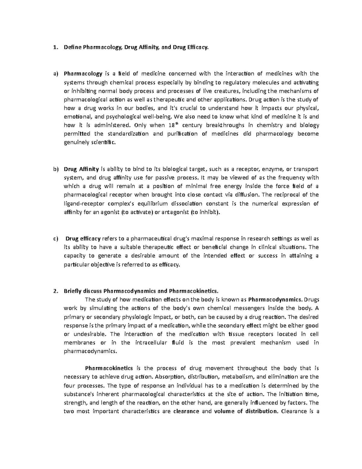DRUG Efficacy - pharma - 1. Define Pharmacology, Drug Affinity, and ...