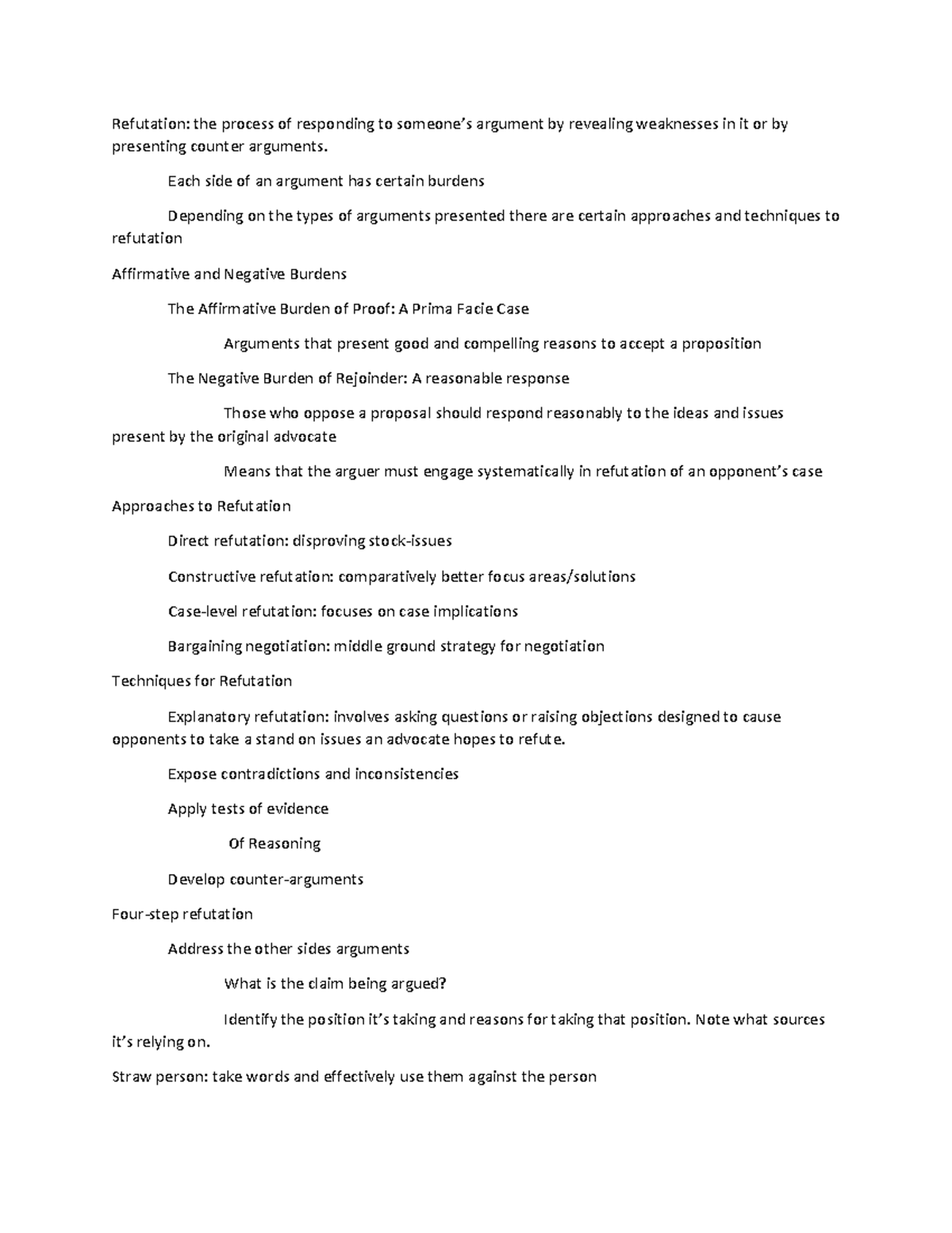 Com Notes on Refutation - Refutation: the process of responding to ...