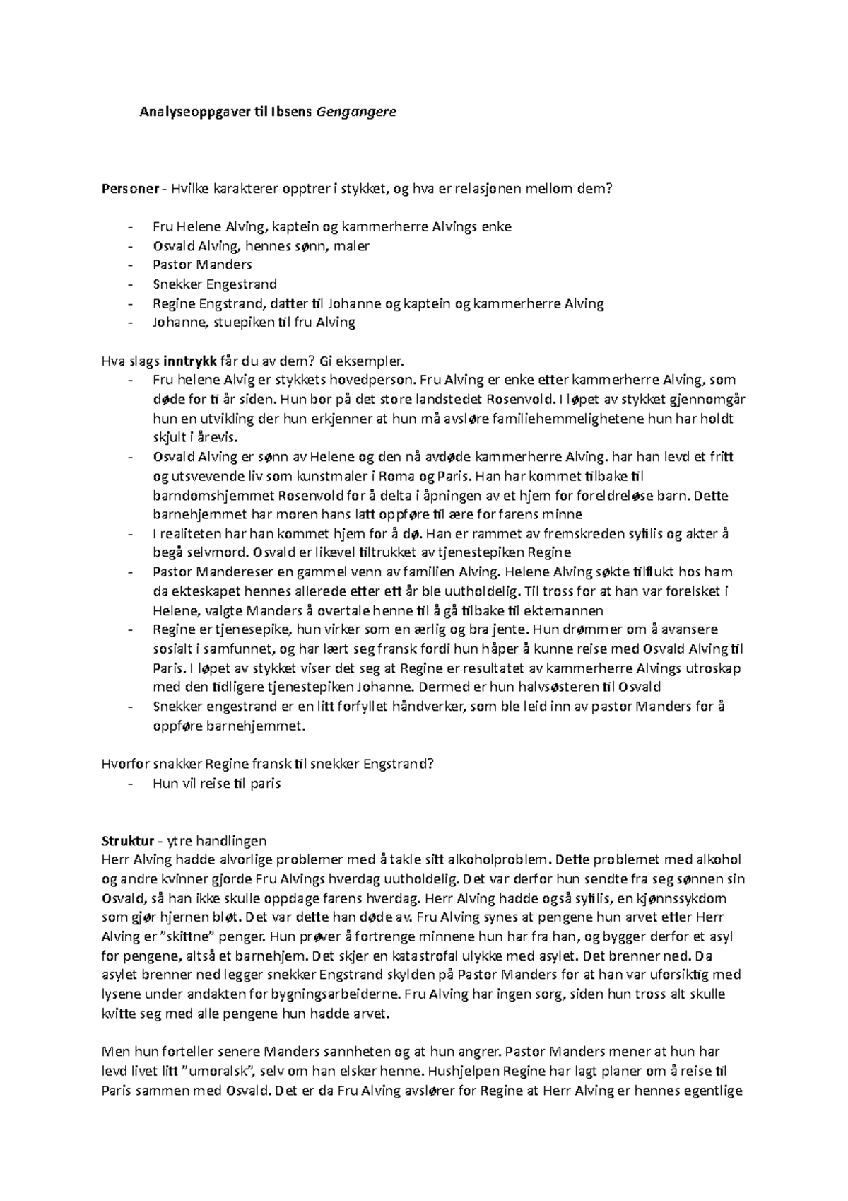 Gengangere av Ibsen - Analyseoppgaver til Ibsens Gengangere Personer ...