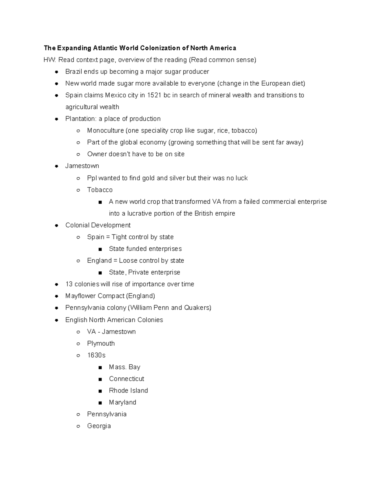 HIST 225 Lecture 2 (1 11) - The Expanding Atlantic World Colonization ...