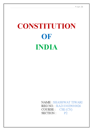 Batch 10 assignment 1 - Constitution Of India - CONSTITUTION OF INDIA ...