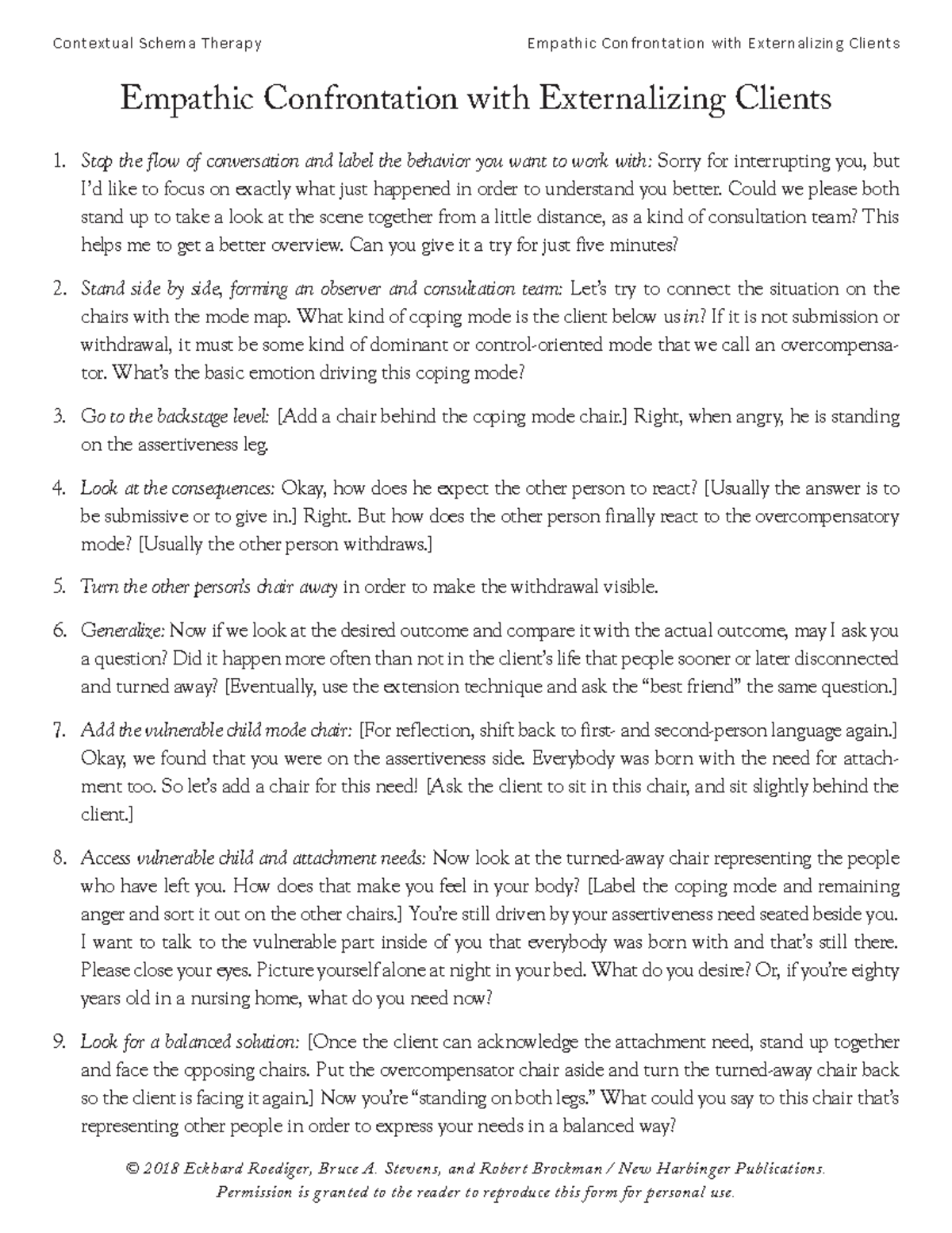 Schematherapyexternalizing - Contextual Schema Therapy Empathic ...