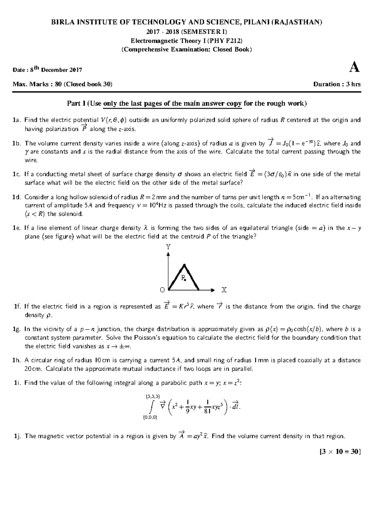 PHY F212 1127 C 2017 1 - EMT - BIRLA INSTITUTE OF TECHNOLOGY AND SCIENCE, PILANI (RAJASTHAN ...