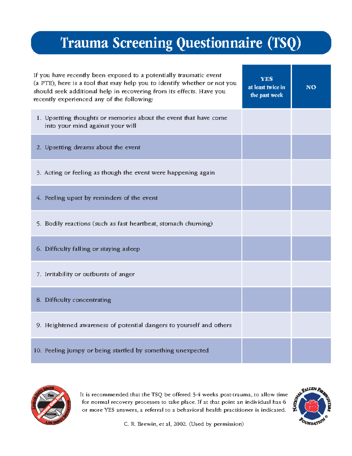 Trauma Screening Questionnaire - If at that point an individual has 6 ...