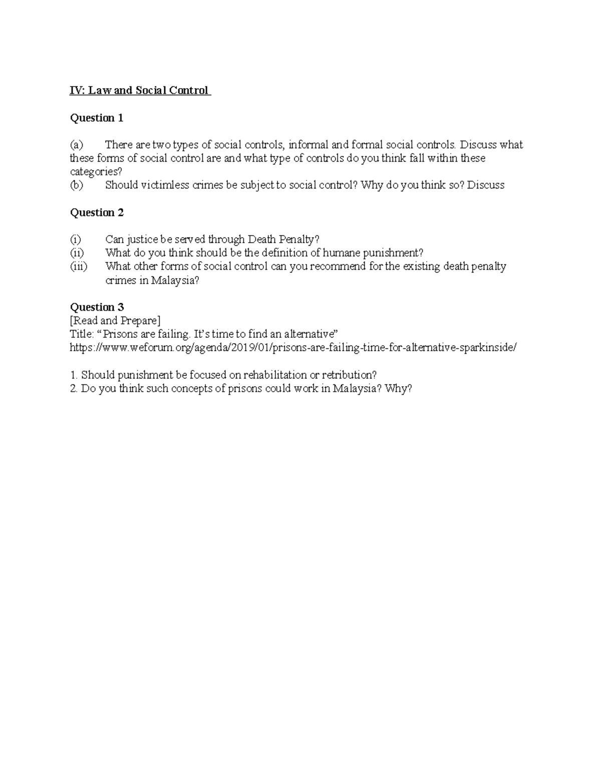 Law and Social Control Question - Discuss what these forms of social ...