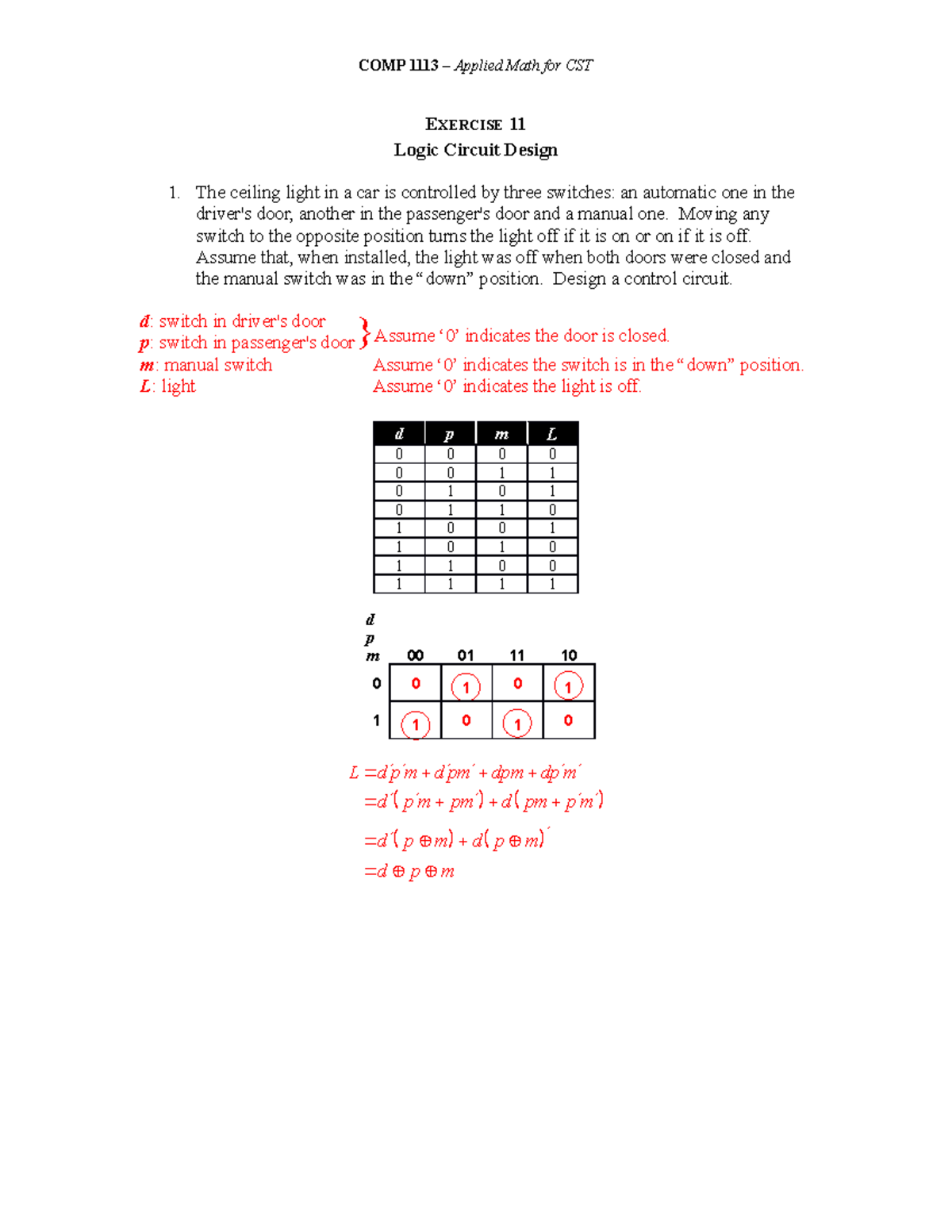 Exercise 11 - Logic Circuits - Solutions - EXERCISE 11 Logic Circuit ...
