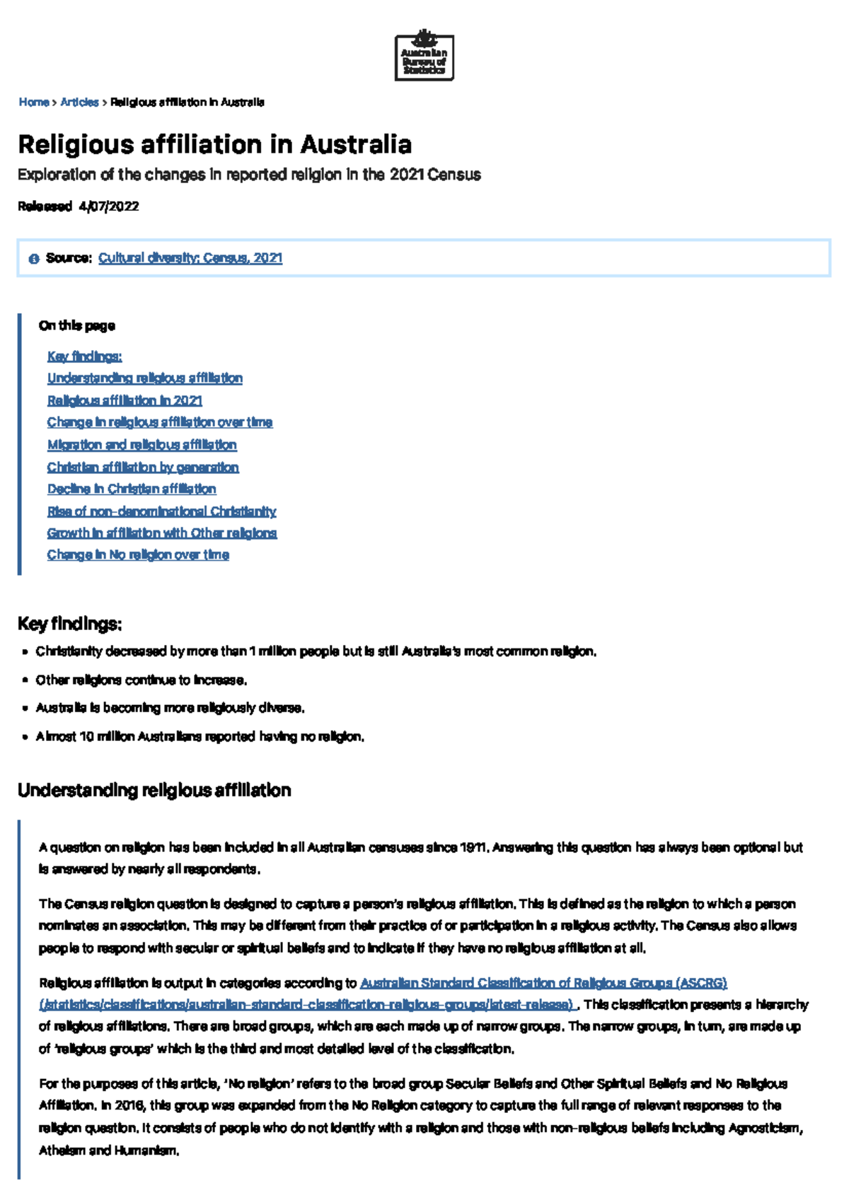 2021 Census Religious affiliation in Australia ABS - Released Home ...