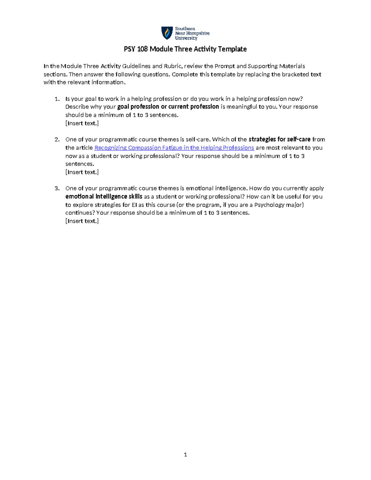 PSY 108 Mod 3 activity - module 3 - PSY 108 Module Three Activity ...