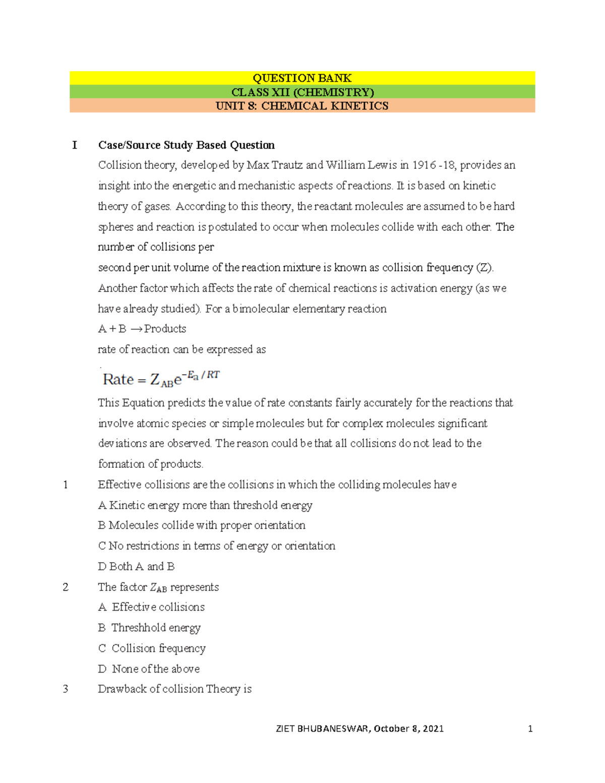 8.CBS Chemical kinetics - QUESTION BANK CLASS XII (CHEMISTRY) UNIT 8 ...