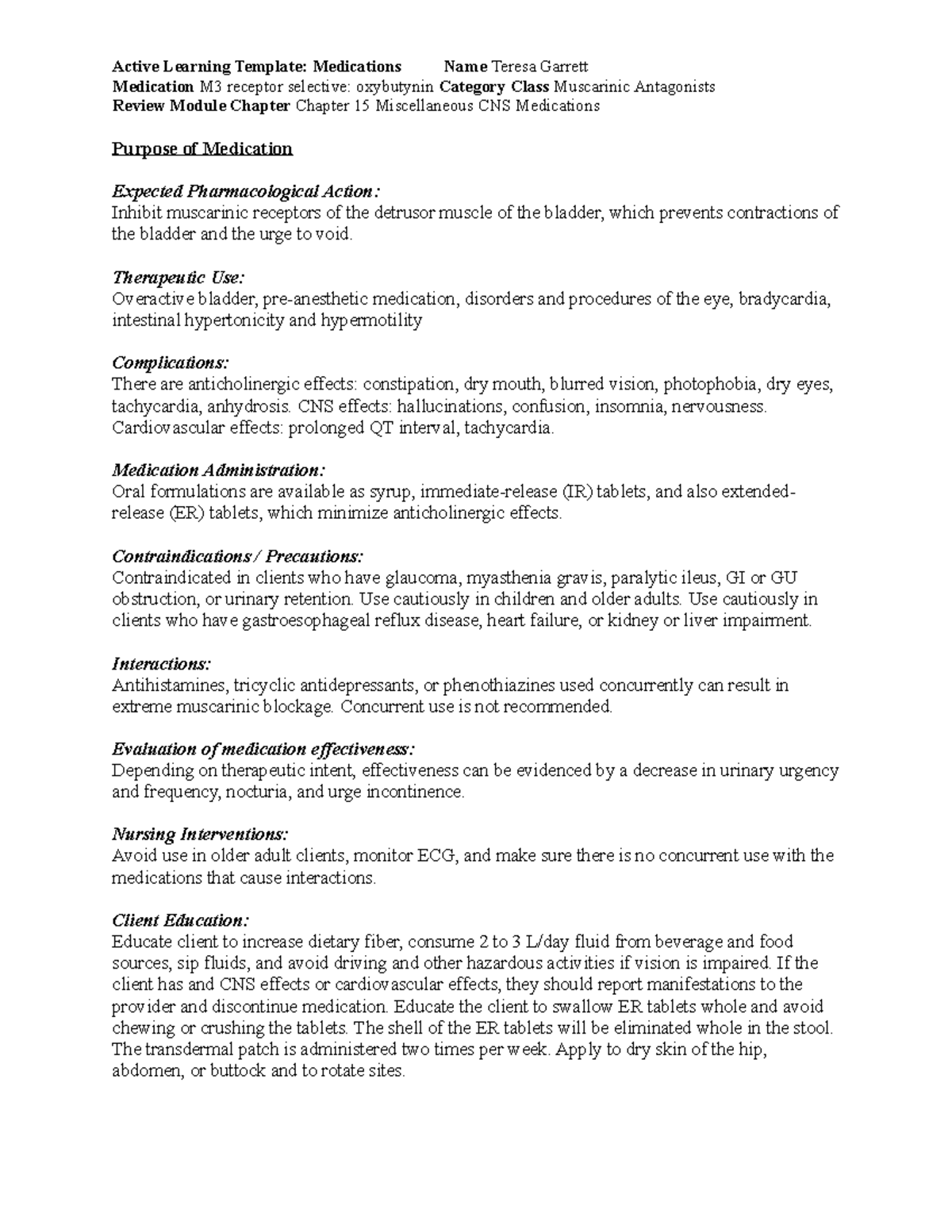 Pharm A - alts - Active Learning Template: Medications Name Teresa ...