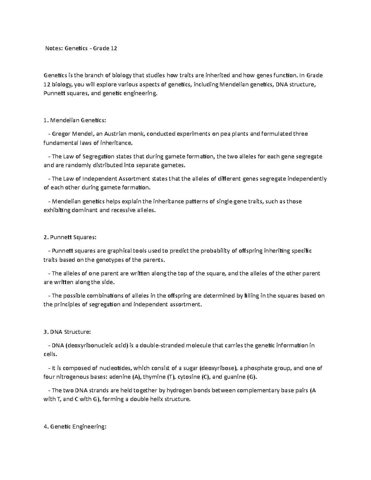 Genetics - In Grade 12 biology, you will explore various aspects of ...