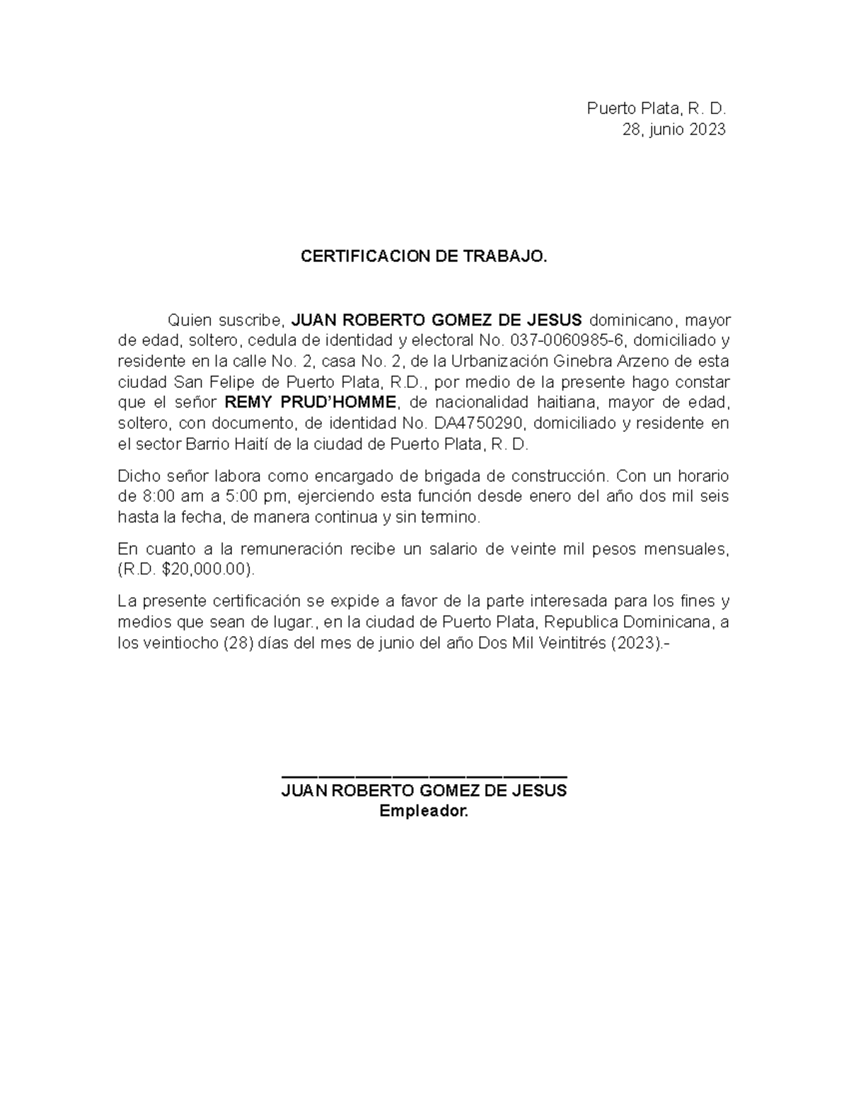 Modelo De Contrato De Empleo En Puerto Rico