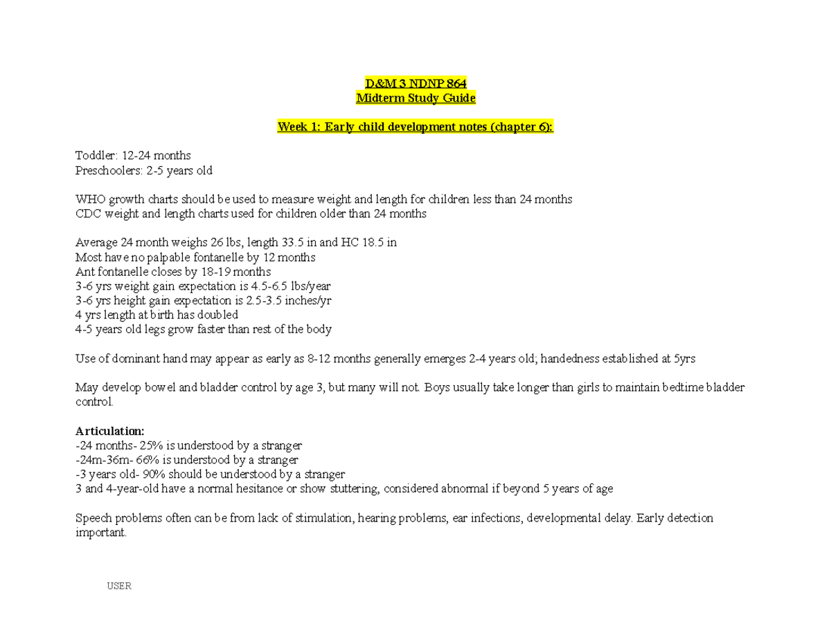 Midterm study guide Nur 602 - D&M 3 NDNP 864 Midterm Study Guide Week 1 ...