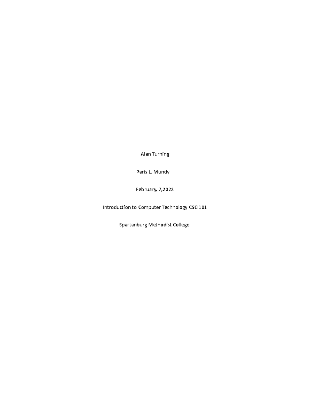 Alan Turning ( intor to tech project - Alan Turning Paris L. Mundy ...