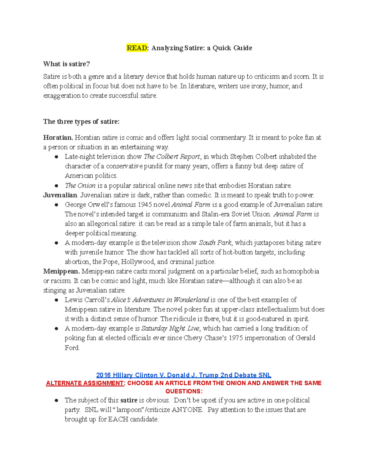 2021 Satire in AF Simpsons and SNL Ex - READ: Analyzing Satire: a Quick ...