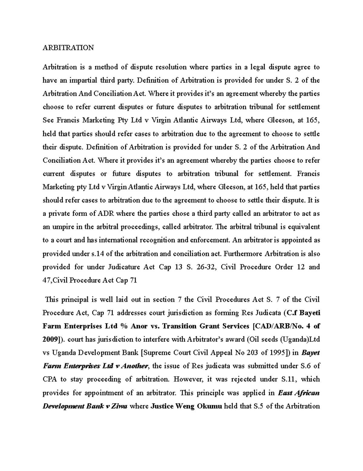 Groupwork ADR Document - ARBITRATION Arbitration is a method of dispute ...