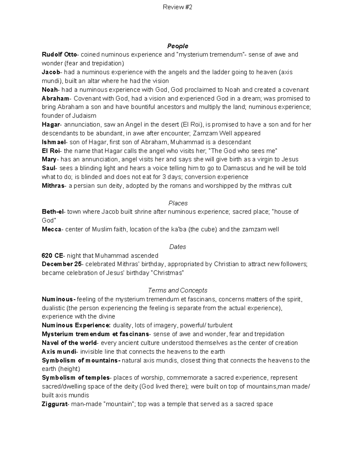 Exam 2 religion - EXACT Review - People Rudolf Otto - coined numinous ...