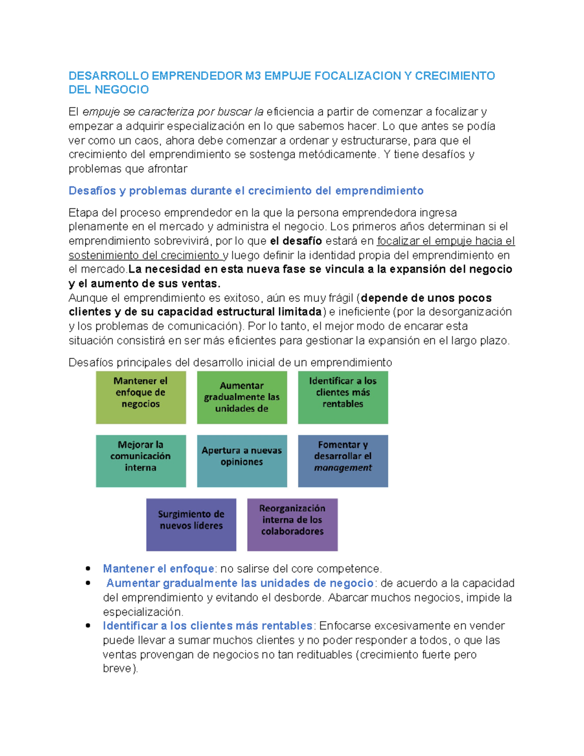Modulo 3 Y 4 desarrollo emprendedor - DESARROLLO EMPRENDEDOR M3 EMPUJE FOCALIZACION Y ...