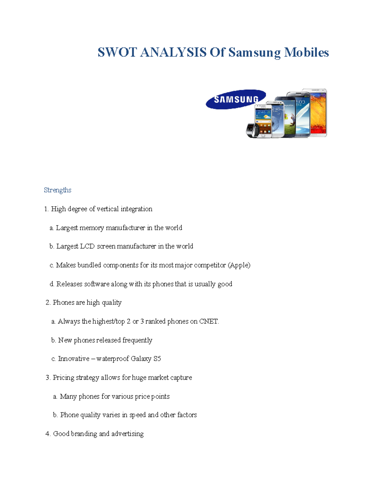 SWOT Analysis Of Samsung Mobiles - SWOT ANALYSIS Of Samsung Mobiles ...