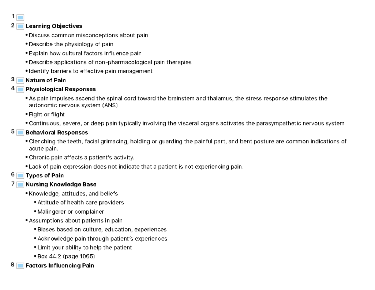 Pain Management PDF - notes - 1 2 Learning Objectives Discuss common ...