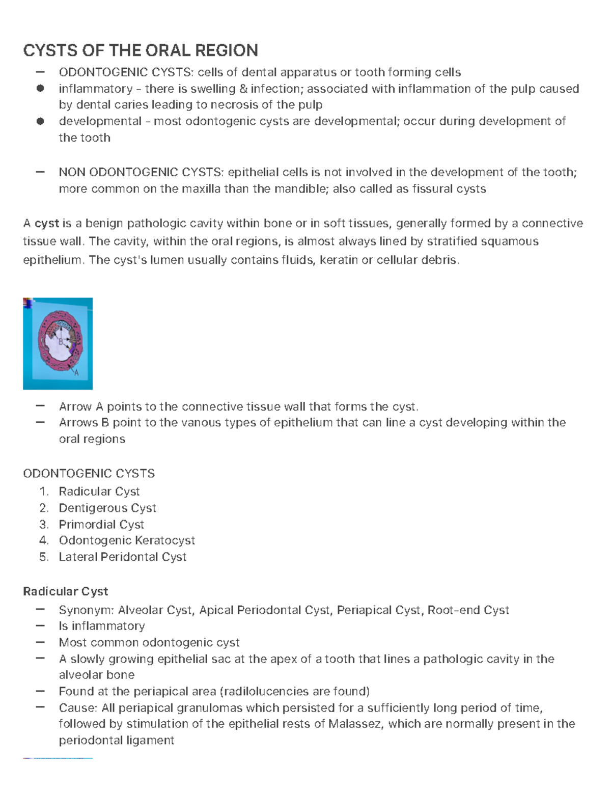 Cysts OF THE ORAL Region - – – – – 1. 2. 3. 4. 5. – – – – – – CYSTS OF THE ORAL REGION - Studocu
