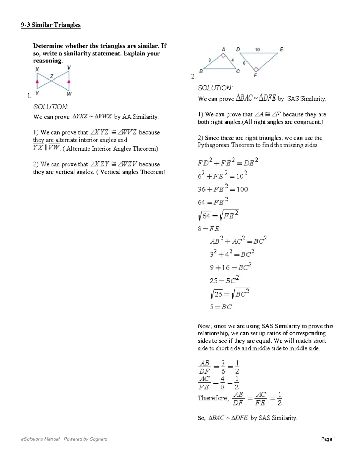 9-3 Similar Triangles - Trigonometry - Determine whether the triangles ...